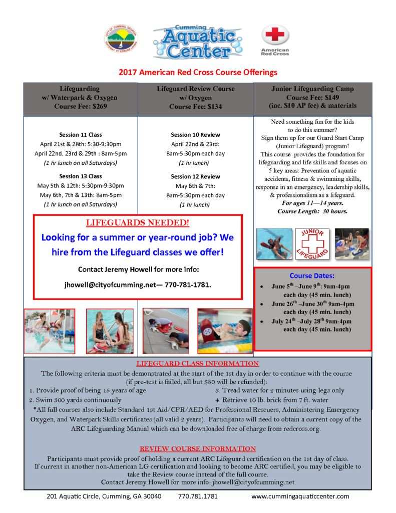 2017 American Red Cross Course Offerings Spring Summer 1 – City of Cumming